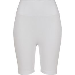 Urban Classics Herren Stoffhose "Urban Classics Damen Ladies High Waist Cycle Shorts", wei&szlig;, Gr. S, unifarben, 95% Baumwolle, 5% Elasthan, Hosen
