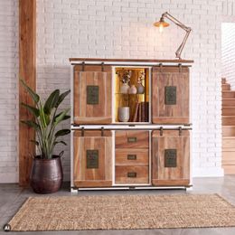 Highboard Mango / Altholz 150x45x160 wei&szlig; lackiert RAILWAY LUX #520