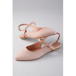 ANISTON SHOES Damen Slingpumps, Gr. 37, rosa, Textil, Veloursleder, Schuhe, Flat, Sommerschuh, Riemchensandale - schmale Form