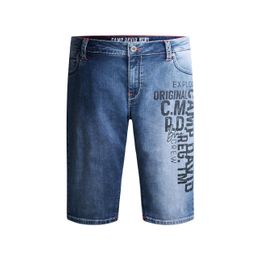 CAMP DAVID Herren Jeansshorts, blau, Gr. 36, bedruckt, Sweatware, Material: 68% Baumwolle, 16% Polyester, 14% Lyocell, 2% Elasthan, Zusatz: Enth&auml;lt