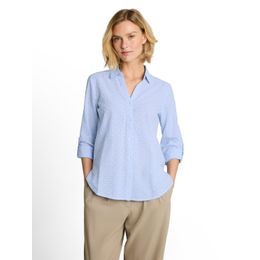 Tom Tailor Damen Klassische Bluse, blau, Gr. 46, gestreift, Web, Obermaterial: 100% Baumwolle, Blusen, Sommerbluse im Streifen-Look/mit Turn-Up-&Auml;rmeln