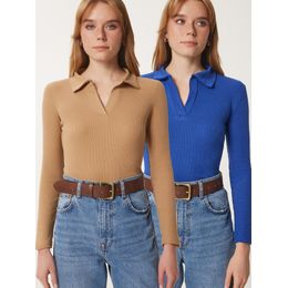 Happiness İstanbul Pullover Damen Gr&ouml;&szlig;e S/M blau / cappuccino