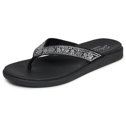 Skechers Damen Zehentrenner "MEDITATION LUXE", Gr. 38, schwarz, Textil, Glitzer, Schuhe, Sommerschuh, Strandschuh, Urlaubsschuh mit Glitzersteine
