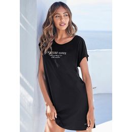 Lascana Damen Nachthemd, Schwarz, Gr. 32/34, Nachthemden, Material: Baumwolle
