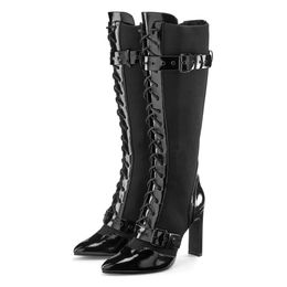 Damen High-Heel-Stiefel "Schn&uuml;rstiefel mit elastischem Schaft", LASCANA Belle Affaire, Gr. 38, schwarz, Obermaterial: 50% Lederimitat, 50%