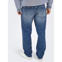 Only & Sons ONLY & SONS Herren Straight-Jeans "ONSEDGE PERFORMANCE LB 3816 DOT DNM NOOS"schwarz medium blau denim, Gr. 33, Abriebeffekte, Denim/Jeans,