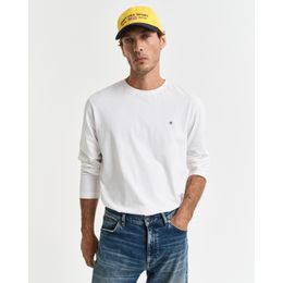 Gant Herren Langarmshirt "REG SHIELD LS T-SHIRT", beige, Basic, Gr. M, unifarben, Jersey, Obermaterial: 100% Baumwolle, Shirts, mit Logostickerei auf