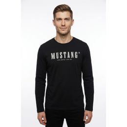 Mustang Herren Langarmshirt "Style Adrian", schwarz, Gr. XL, bedruckt, Jersey, Obermaterial: 100% Baumwolle, Shirts, plakativ bedruckt