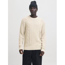 Jack & Jones JACK & JONES Herren Strickpullover "JPRBLUSEAN KNIT CABLE CREW NECK SN", beige, Gr. XS, meliert, Strick, Obermaterial: 57% Polyacryl, 43% Baumwolle,