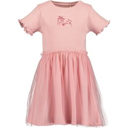 Blue Seven M&auml;dchen Jerseykleid, rosa, Gr. 134, bedruckt, unifarben, Feinripp;T&uuml;ll, Obermaterial: 95% Baumwolle, 5% Elasthan, Kleider, mit
