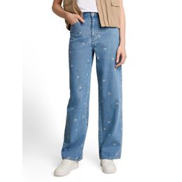 Damen Weite Jeans, blau, Gr. L, Tom Tailor Denim, bestickt, Denim/Jeans, Obermaterial: 100% Baumwolle, Jeans, mit Allover-Stickereien