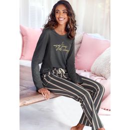 Lascana Damen Pyjamaoberteil, Grau, Gr. 44/46, Pyjamas, Material: Baumwolle