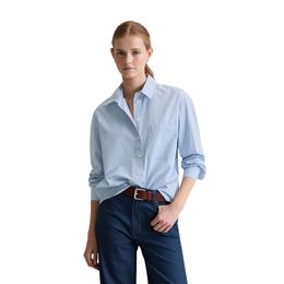 Marc O'Polo Damen Langarmbluse "aus Papertouch Popeline", blau, Gr. L, MARC O'POLO DENIM, gestreift, Obermaterial: 100% Baumwolle, Blusen
