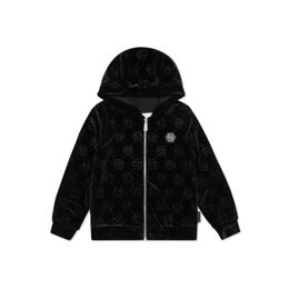 Philipp Plein Damen Kapuzensweatjacke "Monogram Mit Schmucksteinen", schwarz, Gr. 10, Obermaterial: 5% Elasthan, 95% Polyester, Sweatjacken