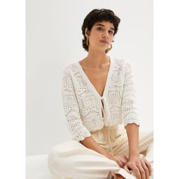 bonprix Damen Ajourstrickjacke "Ajour-Bolero", wei&szlig;, Gr. 48, unifarben, Strick, Obermaterial: 50% Baumwolle, 50% Polyacryl, Strickjacken, bequeme
