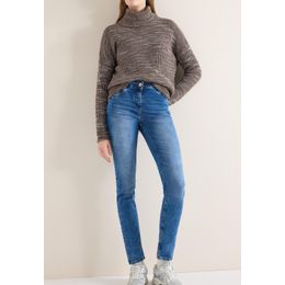 Cecil Damen Slim-fit-Jeansmid blau wash, Gr. 36, unifarben, Jeans, 78% Baumwolle, 20% Polyester, 2% Elasthan, Jeans, High Waist