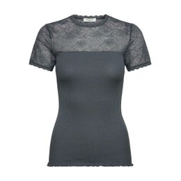 rosemunde Damen T-Shirt "Beatha lace t-shirt", Gr. L, grau, Obermaterial: 55% Seide, 45% Baumwolle, gebl&uuml;mt, gemustert, leicht transparent, Shirts,
