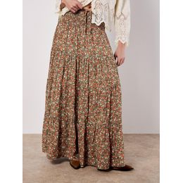 Apricot Damen Maxirock "Gebl&uuml;mter, gestufter Maxirock mit Zickzackmuster", gr&uuml;n, Gr. 42, gebl&uuml;mt, gewebt, Obermaterial: 100% Viskose CV., R&ouml;cke, mit