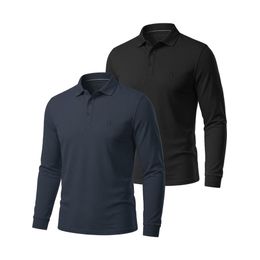 Normani 2er Set Herren Langarm Poloshirt Lyroe in Schwarz/Navy | Gr.: S