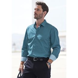 H.I.S. H.I.S Herren Langarmhemd "Regular fit", gr&uuml;n, Gr. XL, bedruckt, Web, Obermaterial: 100% Baumwolle, Hemden, mit Haifischkragen und allover Print aus