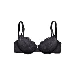 Lascana Damen Push-up-BH, Gr. 75, schwarz, Spitze, Obermaterial: 92% Polyamid, 8% Elasthan, BHs, mit Jacquardspitze und herausnehmbaren Kissen,
