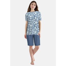 G&ouml;tzburg G&Ouml;TZBURG Damen Shorty, Gr. 46, blau, Single Jersey, Obermaterial: 100% Baumwolle, Homewear-Sets, mit Muster, kurz, Rundhalsausschnitt, Baumwolle
