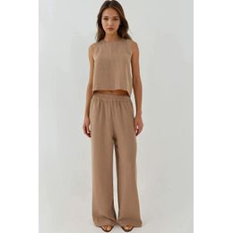 Leinengef&uuml;hl Bluse & Elastischer Taillenbund Hosen Zweiteiliges Set