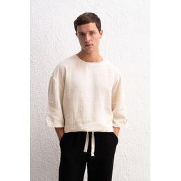 Muslin Rundhalsausschnitt Langarm-T-Shirt