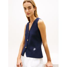 Tommy Hilfiger Damen Strickweste "CO FULL NEEDLE SLIM VEST"schwarz night navy, Gr. S, unifarben, Strick, Obermaterial: 100% Baumwolle, Westen, mit