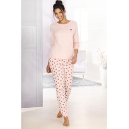 Damen Pyjama, VIVANCE DREAMS BY LASCANA, Gr. 48, rosa, Single Jersey, Obermaterial: 100% Baumwolle, gemustert, Homewear-Sets, mit s&uuml;&szlig;em Herzmuster