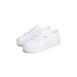 Tommy Hilfiger Damen Plateausneaker "PLATFORM VULC SNEAKER PIPING LTR", Gr. 36, wei&szlig;, Leder, Schuhe, Freizeitschuh, Halbschuh, Schn&uuml;rschuh mit