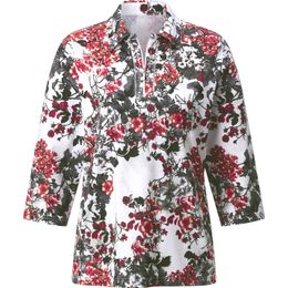 CR&Eacute;ATION L Damen Poloshirt mit Glitzersteinchen rot-grau-bedruckt Gr&ouml;&szlig;e 40