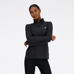 New Balance Damen Laufshirt "SPORT ESSENTIALS SPACE DYE 1/4 ZIP", schwarz, Gr. M, Obermaterial: 84% Polyester, 16% Elasthan, Shirts, hochschlie&szlig;ender