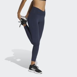 Damen Trainingstights "3-STREIFEN STUDIO ALL ME 7/8 X-OVER LEGGINGS", blau, Gr. M, adidas Performance, Obermaterial: 80% Polyester, 20% Elasthan,