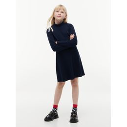 Tommy Hilfiger M&auml;dchen Skaterkleid, blau, Gr. 16, unifarben, Web, Obermaterial: 95% Baumwolle, 5% Elasthan, Kleider, Stehkragen, Regular Fit, Kinder