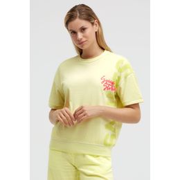 SOCCX Damen Sweater, gelb, Gr. XXXL, bedruckt, Sweatware, Material: Grundmaterial: 100% Polyester, Ausbrenner: 100% Baumwolle, Sweatshirts, mit
