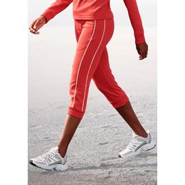 H.I.S. H.I.S Damen Caprihose, Gr. 36, rot, Interlock, Obermaterial: 60% Baumwolle, 40% Polyester, bestickt, unifarben, Basic, Hosen, mit seitlichem Piping.