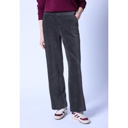 Damen Cordhose, grau, Gr. 42, STREET ONE STUDIO, unifarben, Web;Stoff;Cord, 65% Baumwolle, 33% Polyester, 2% Elasthan, Hosen, High Waist