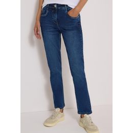Cecil Damen Slim-fit-Jeans, blau, Gr. 30, unifarben, Jeans, 83% Baumwolle, 15% Polyester, 2% Elasthan, Jeans, 5-Pocket-Style