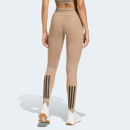 Damen Trainingstights "HYPERGLAM 3-STRIPES FULL LENGTH LEGGING", beige, Gr. S, adidas Performance, Obermaterial: 85% Polyester, 15% Elasthan, Hosen