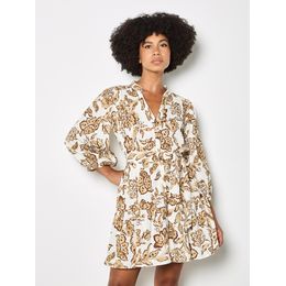 Apricot Damen Minikleid "Malerisches Sarasa-Minikleid mit Blumenmuster", beige, Gr. 36, gewebt, Obermaterial: 56% Leinen LI. 44% Viskose CV.,