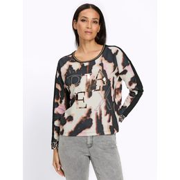 Heine Damen Sweatshirtschwarz, ros&eacute;, bedruckt, Gr. 44, bedruckt, gemustert, mehrfarbig, 82% Baumwolle, 18% Polyester, Sweatshirts
