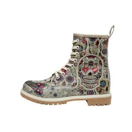 DOGO Damen Schn&uuml;rboots "Long Boots Schn&uuml;rstiefel Remembrance Of Frida Kahlo Damen", Gr. 39, grau, Lederimitat, Schuhe, Handgefertigt