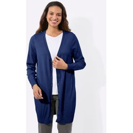 Casual Looks Damen Longstrickjacke, blau, Gr. 48, unifarben, 100% Baumwolle, Strickjacken