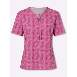 Sieh an! Kurzarm-Shirt in fuchsia-ecru-bedruckt | Gr.: 44