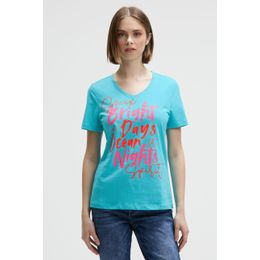 SOCCX Damen V-Shirt, blau, Gr. S, bedruckt, Single Jersey, Material: 100% Baumwolle, Shirts, aus Baumwolle