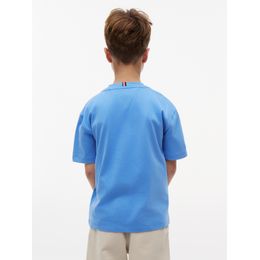 Tommy Hilfiger Jungen T-Shirt, blau, Gr. 14, unifarben, Single Jersey, Obermaterial: 100% Baumwolle, Shirts, f&uuml;r Kinder bis 16 Jahre, Graffiti-Druck,