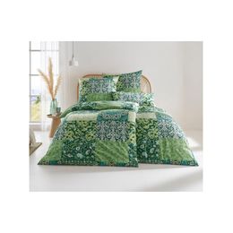 Heine Bettw&auml;sche in kalkmint-eucalyptus-bedruckt | Gr.: 155 x 220 + 80 x 80 cm