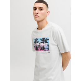 Jack & Jones JACK & JONES Herren Rundhalsshirt "JJINDIANA TEE SS CREW NECK"glacier gray, Gr. S, bedruckt, Jersey, Obermaterial: 100% Baumwolle, Shirts
