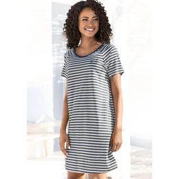 Damen Sleepshirt, VIVANCE DREAMS BY LASCANA, Gr. 32, blau, Single Jersey, Obermaterial: 100% Baumwolle, bedruckt, bestickt, gestreift, Kleider